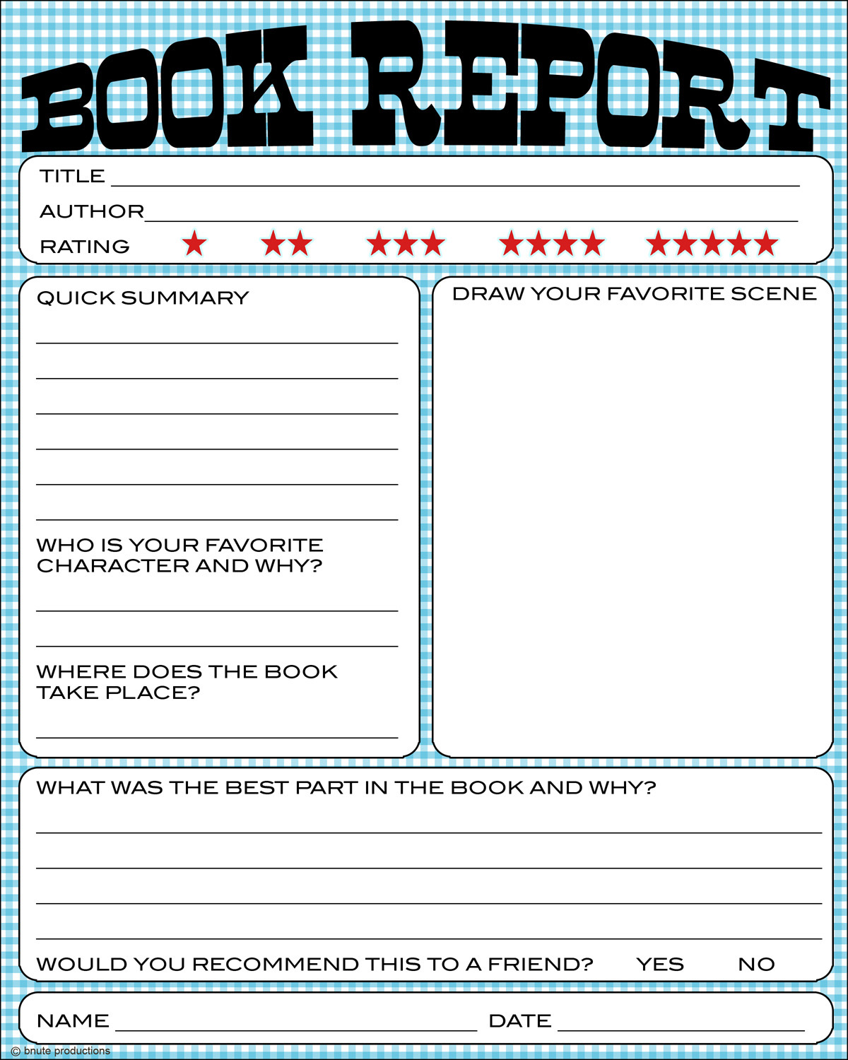 4Th Grade Book Report Template